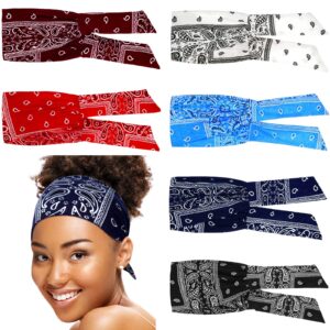 willbond 6 pieces tie headband for women, adjustable headbands, knotted african headbands, yoga elastic non slip floral hair bands for running hiking cycling workout (paisley patterns)