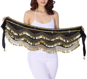 lauthen.s 248 gold coins belly dance hip scarf tribal belt halloween gypsy costume accessory black