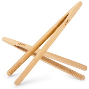 reusable classic bamboo toast tongs - wood cooking tong,ideal for toaster,fruits, bread & pickles, kitchen utensil for cheese bacon muffin fruits bread - 8" long | set of 2