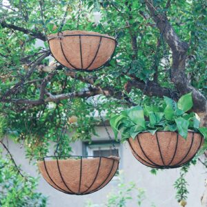 EIMQUVW Metal Hanging Planters Basket Set of 3 Hanging Flower Pots 12 Inch Chain Round Wire Plant Holder with Coco Coir Liner Garden Watering Hanging Baskets for Patio Garden Outdoor1