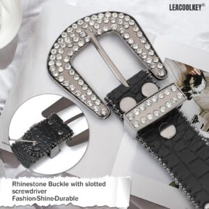 LEACOOLKEY Fashion Rhinestone Belt for Women for Jeans, Western Cowgirl Studded Leather Belt, Ladies Bling Rhinestone Belt, Bling Rhinestone Belt for Women Cowgirl