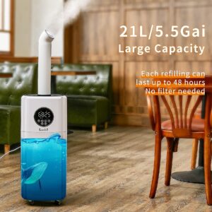 LACIDOLL Humidifiers for Large Room Whole House Humidifier for Home 2000 sq.ft, 5.5Gal Cool Mist Top Fill Humidifier Floor Humidifier 21L 2000ML/H Dual 360° Nozzles 3 Speed