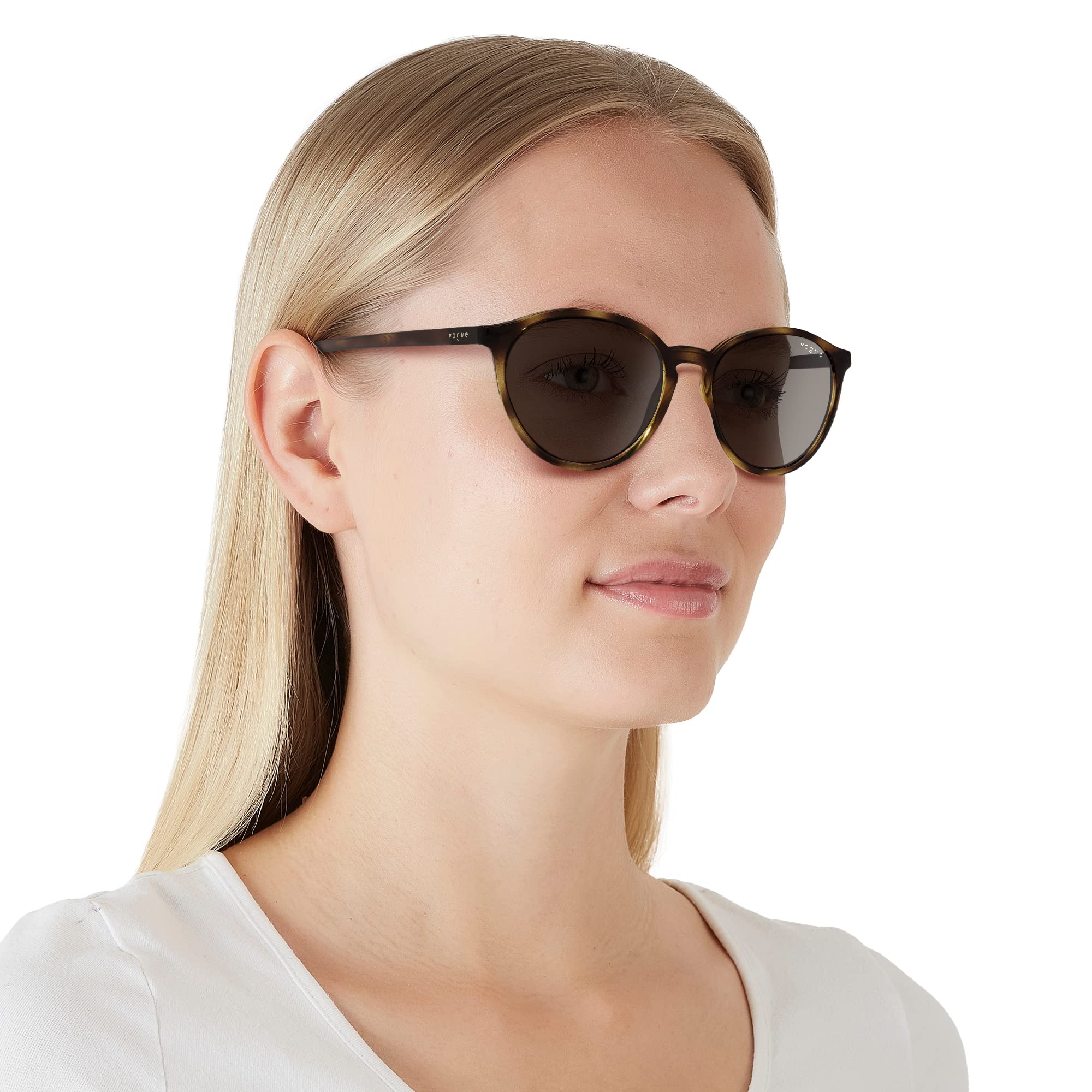 Vogue Eyewear Women's VO5374SF Low Bridge Fit Round Sunglasses, Dark Havana/Dark Brown, 55 mm