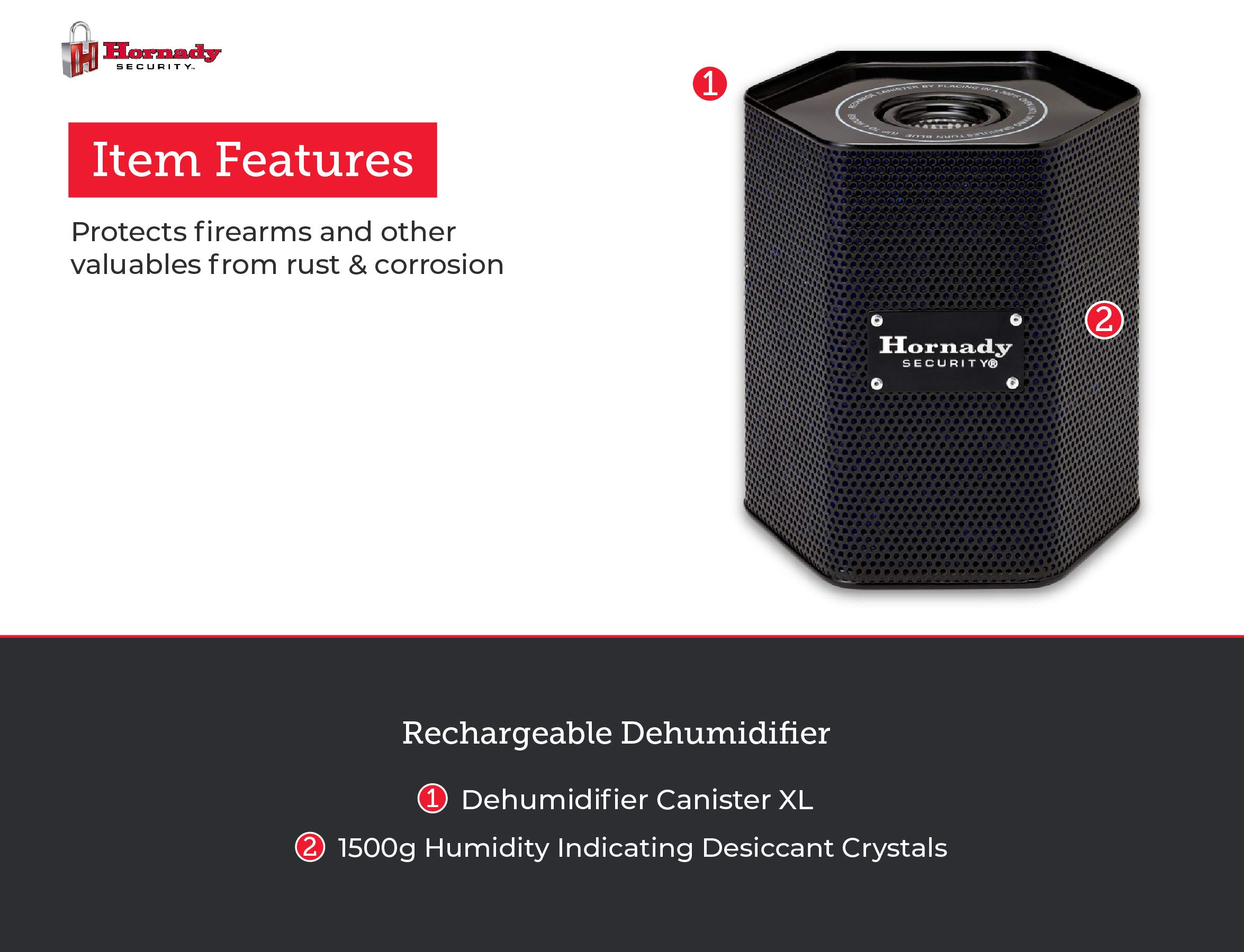 Hornady Reusable Canister Dehumidifier 1500G, 95906 - Portable, Easy to Use Moisture Absorbers for Gun Safes & Cabinets - Prevent Moisture Damage for Gun Safe Accessories, Firearms in Your Gun Vault