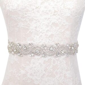 pardecor wedding sash dress belt women rhinestone applique bridal belt silver crystal trim belt ivory ribbon for wedding plus size rhinestone belt for formal dress