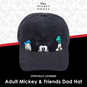 Disney Mickey Mouse and Friends Dad Hat, Peek-A-Boo Cotton Adjustable Baseball Cap with Comic Strip Print Curved Brim, Black, One Size