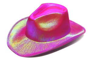 sojourner bags neon sparkly glitter space cowboy hat - fun metallic purple holographic halloween party disco cowgirl hat for birthday & bachelorette