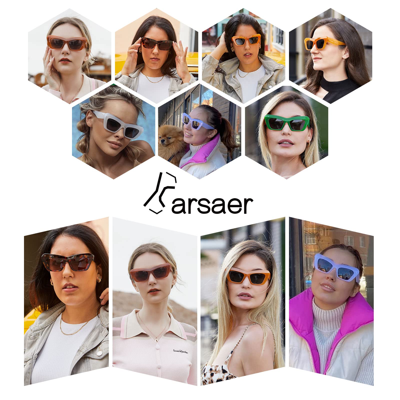 Karsaer Vision Retro Vintage Cateye Square Sunglasses Plastic Frame 90s sunglasses Stylish Classic 70s Eyewear