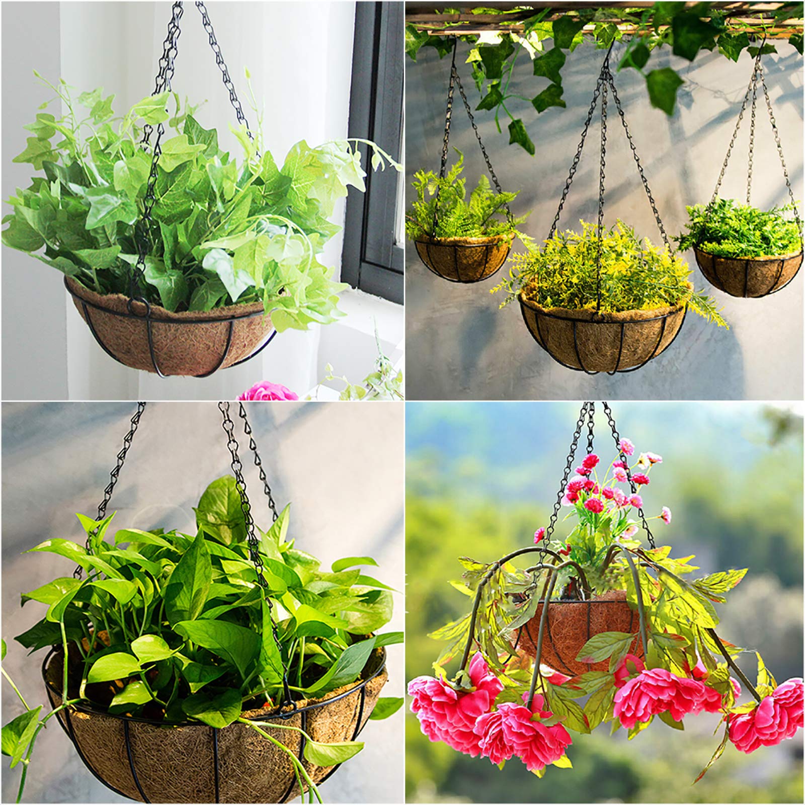 EIMQUVW Metal Hanging Planters Basket Set of 3 Hanging Flower Pots 12 Inch Chain Round Wire Plant Holder with Coco Coir Liner Garden Watering Hanging Baskets for Patio Garden Outdoor1