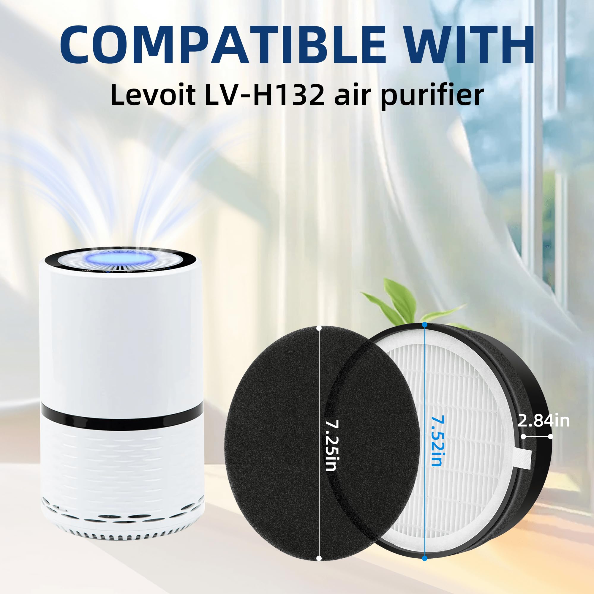 LV-H132 Replacement Filter for LEVOIT LV-H132 Air Purifier, 3-in-1 H13 True HEPA Filter Replacement Part LV-H132-RF, 2 Pack