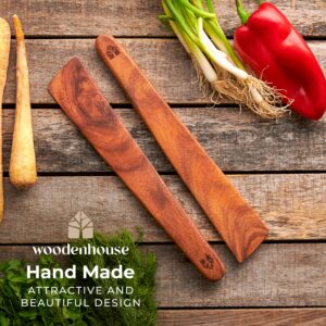 12 inch Teak Wood Spatula for Cast Iron, Small Wood Flipper, Egg Scraper, Flat Wooden Turner, Multipurpose Wood Cooking Utensil, Spatulas Perfect for Flipping, Serving, Scraping & Turning. Set of 2