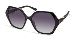 guess women's trendy geometric square sunglasses, shiny black, 57mm