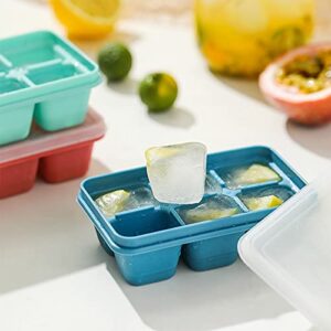 KIYOKI Ice Cube Trays for Freezer 3 Pack - Mini Ice Cube Trays with Lid & Easy-Release Silicone Bottom, Stackable Small Ice Cube Molds, Blue+Red+Mint Green