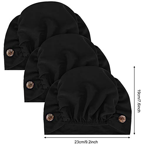 Geyoga 3 Pieces Bouffant Caps with Buttons Unisex Stretchy Headband Turban with Buttons for Women (Black)