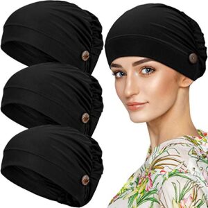 geyoga 3 pieces bouffant caps with buttons unisex stretchy headband turban with buttons for women (black)