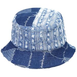 Kangol Denim Mash-Up Bucket Hat for Women and Men, X-Large, Med Blue