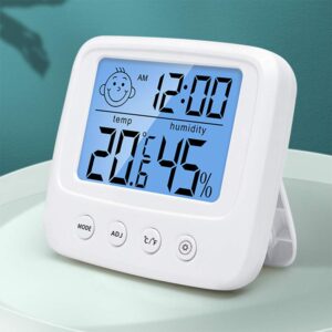 indoor thermometers hygrometer digital room thermometer and humidity gauge with clock humidity temperature, 5s fast refresh, backlight & ℃/℉ function for home, office, bedroom