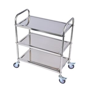 amarite 3 shelf stainless steel cart，420 lbs，1mm thick，serving cart with wheels, household, service trolley,360°rotation storage shelf with locking wheels（29.5*15.8*37.4）'' stainless utility cart.