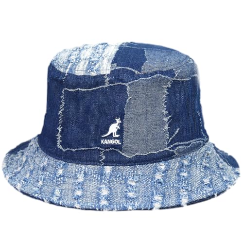 Kangol Denim Mash-Up Bucket Hat for Women and Men, X-Large, Med Blue