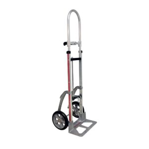 magliner 2-wheel hand truck with single pistol grip handle, 18" x 7.5" aluminum nose, 10" microcellular foam wheels, stair climbers, keg hook, 500 lb. capacity