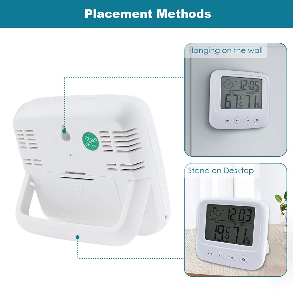 Indoor Thermometers Hygrometer Digital Room Thermometer and Humidity Gauge with Clock Humidity Temperature, 5s Fast Refresh, Backlight & ℃/℉ Function for Home, Office, Bedroom