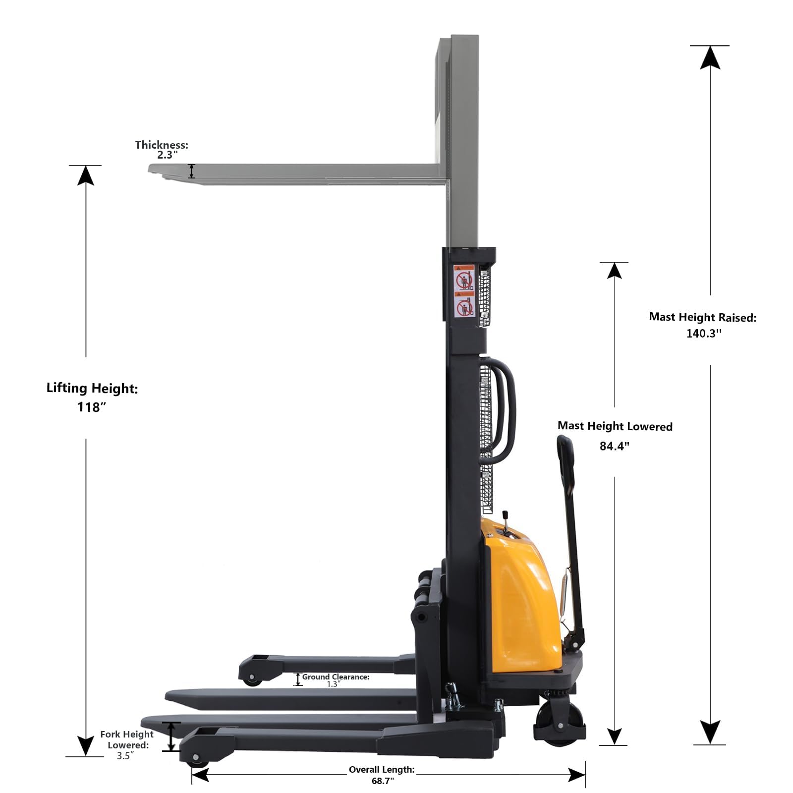 APOLLO Semi-Electric Stacker Pallet Jack Straddle Legs Forklift 3300lbs Capacity 98" Lifting Height with Adjustable Forks for Material Lift