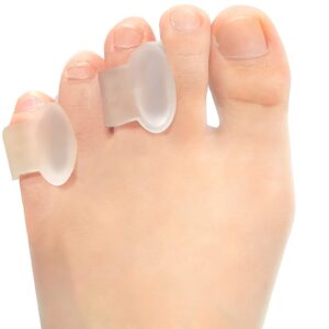 jkcare pinky toe separators (single loop), little toe spacers & protectors for overlapping toe, bunionette, corn and blister -10 pack (clear)