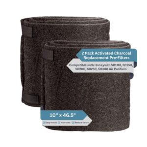 honeywell 50100, 50150, 50200, 50250, 50300 air purifiers compatible pre filter deodorizes air and removes odors with activated carbon and zeolite to extend air filter life (2 pack)