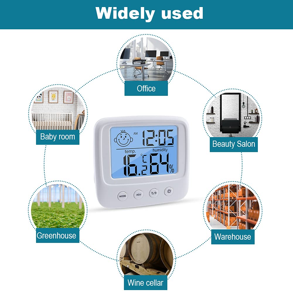 Indoor Thermometers Hygrometer Digital Room Thermometer and Humidity Gauge with Clock Humidity Temperature, 5s Fast Refresh, Backlight & ℃/℉ Function for Home, Office, Bedroom