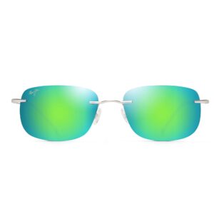 Maui Jim Men's and Women's Ohai Polarized Rimless Sunglasses, Matte Silver/MAUIGreen®, Large