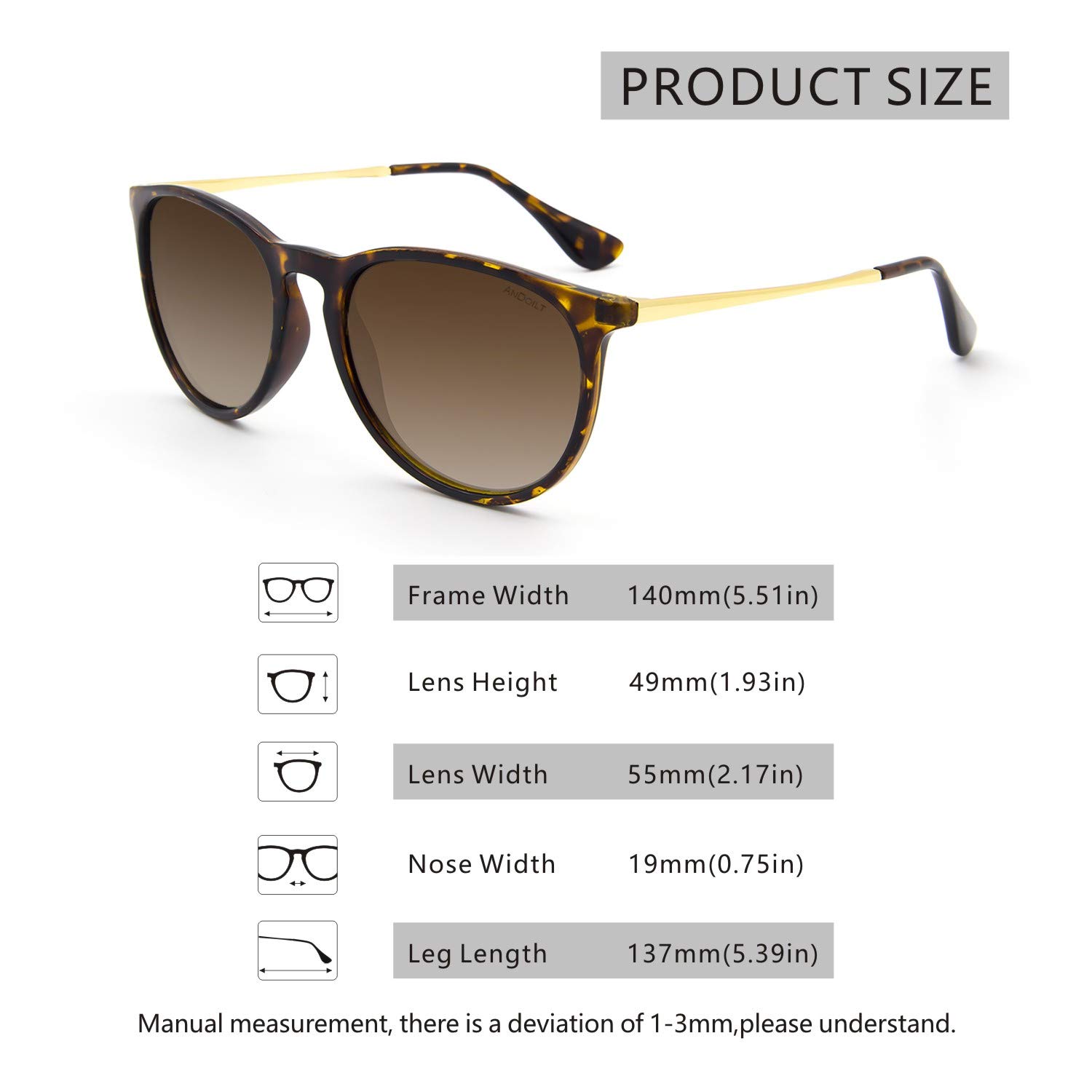 ANDOILT Vintage Polarized Sunglasses for Women Men UV Protection Retro Round Mirrored Lens Brown Gradient & Grey Gradient Lens