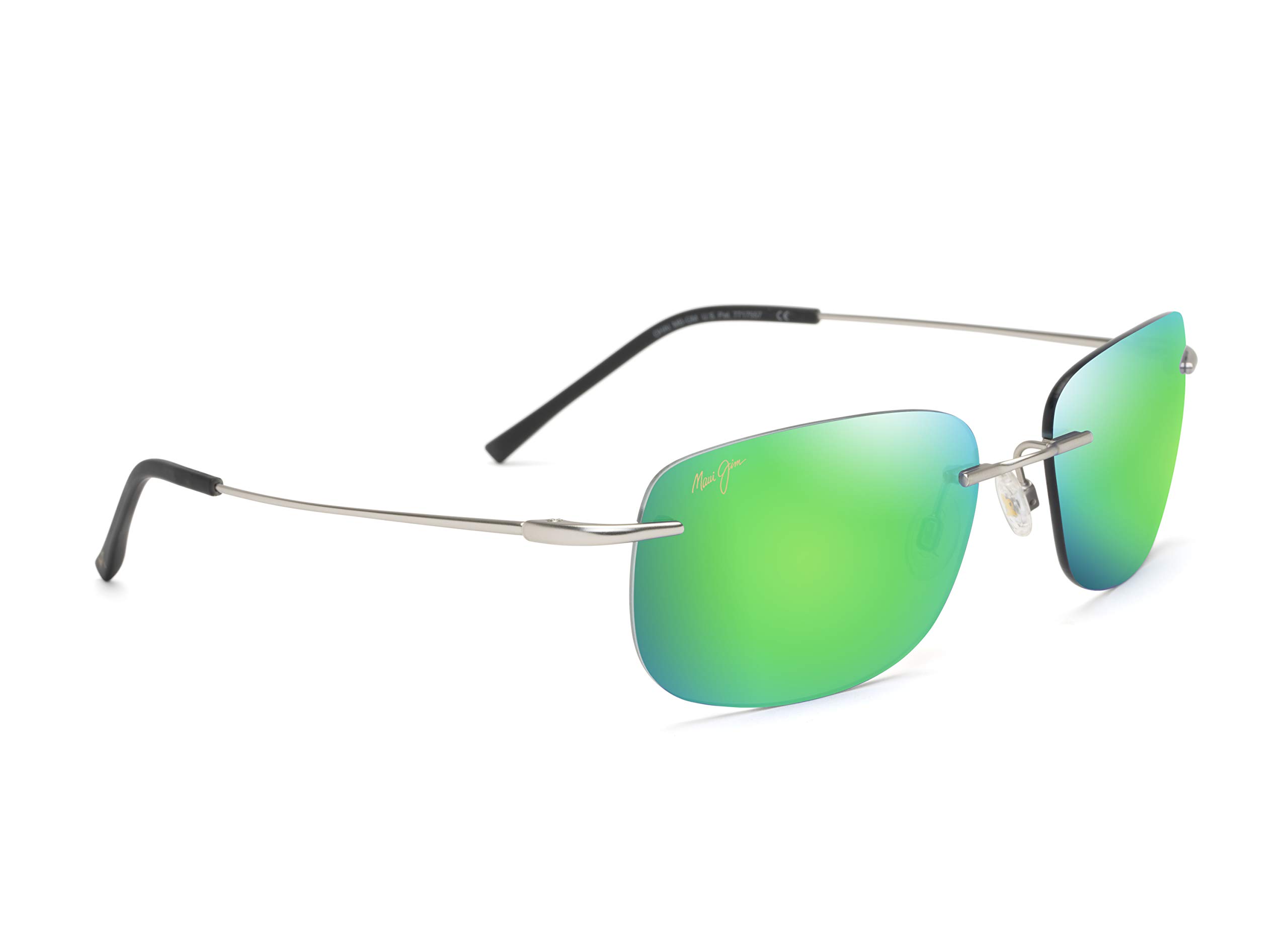 Maui Jim Men's and Women's Ohai Polarized Rimless Sunglasses, Matte Silver/MAUIGreen®, Large