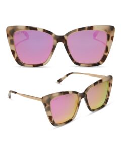 diff becky iv cat eye designer oversized sunglasses for women uv400 protection, tortoise trendy colors