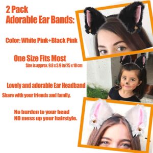 xipixiao Cat Ears Headband Plush Furry Neko Ears with Ribbon Bell for Halloween Party, Women and Kids