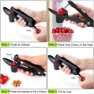 Cherry Pitter Tool, Olive Pitter Tool, Cherry Pitter Remover, Cherry Core Remover Tool with Space-Saving Lock Design, Pit Remover for Cherries (Black)