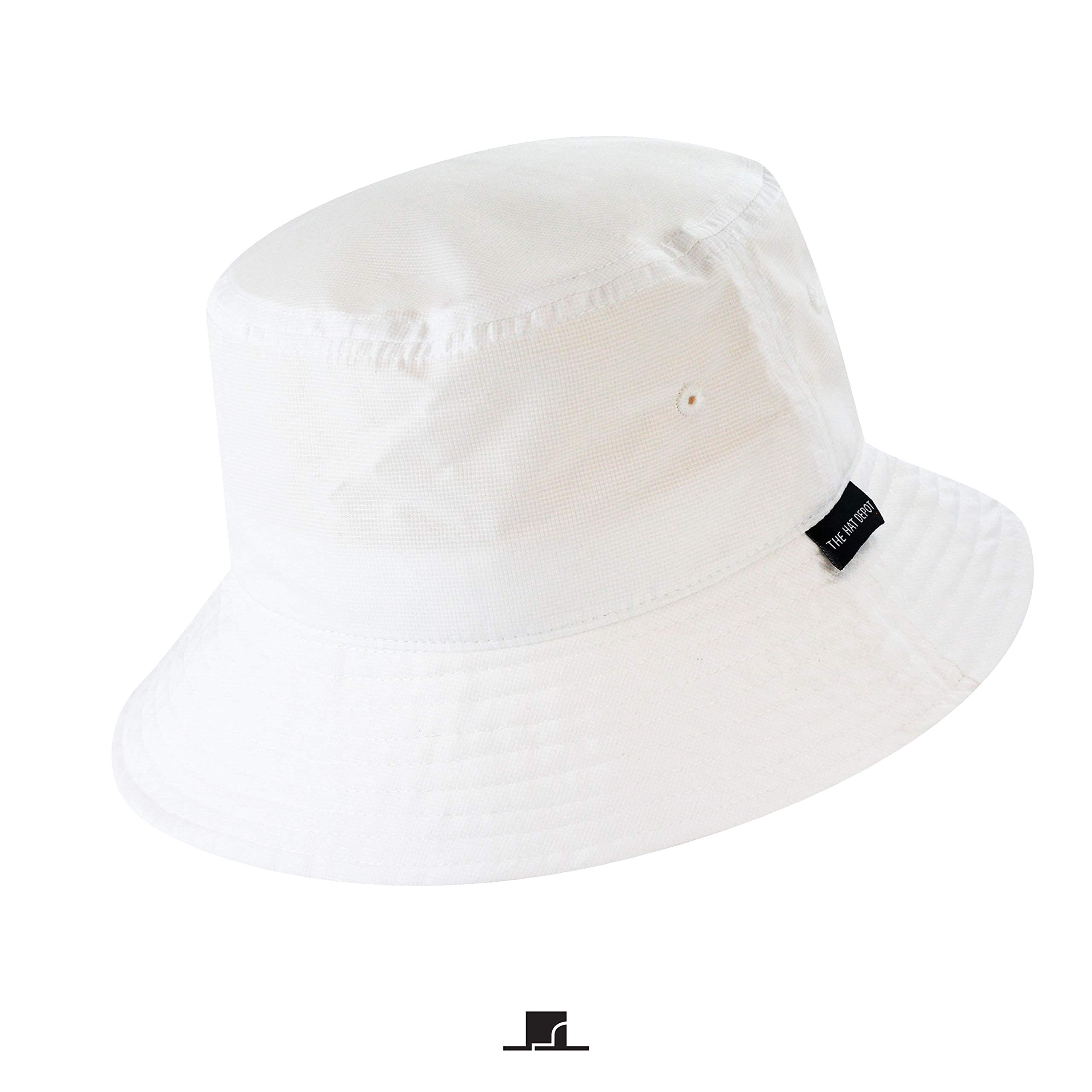 The Hat Depot Denim Cotton & Lightweight, Quick Dry Packable Bucket Sun Hat (L/XL, 2. Light - White)