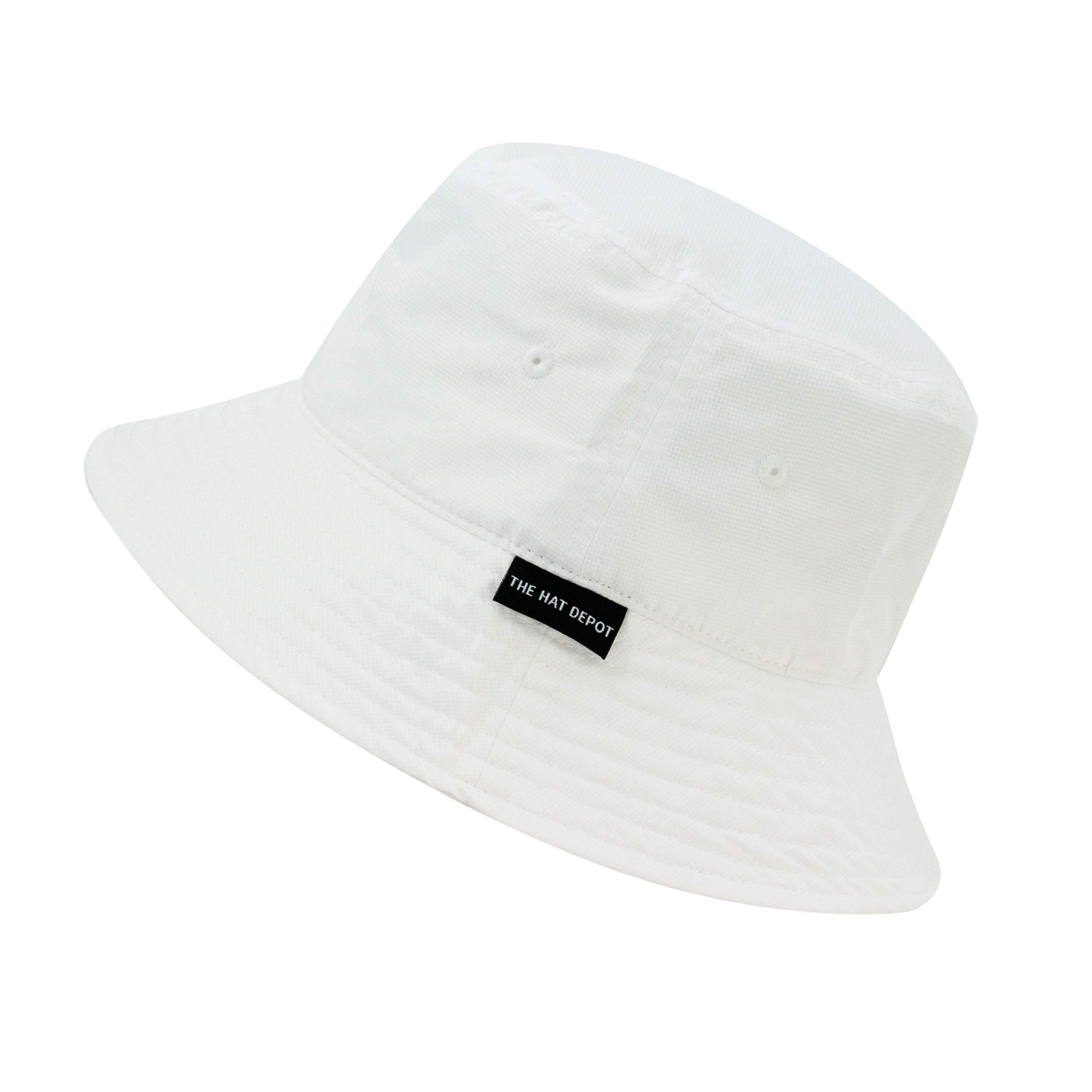 The Hat Depot Denim Cotton & Lightweight, Quick Dry Packable Bucket Sun Hat (L/XL, 2. Light - White)