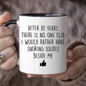 YouNique Designs 10 Year Anniversary Mug, 11 Ounces, Funny 10th Anniversary Coffee Mug for Him, Tenth Year Wedding Anniversary Cup, 10th Wedding Anniversary Mug for Husband and Wife (Black Handle)