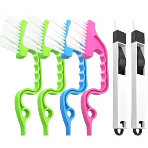 crevice gap cleaning brush tool, 6pcs hand-held groove gap cleaning tools, 2 in 1 dustpan cleaning brushes, shutter door window track kitchen cleaning brushes kit