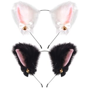 xipixiao cat ears headband plush furry neko ears with ribbon bell for halloween party, women and kids