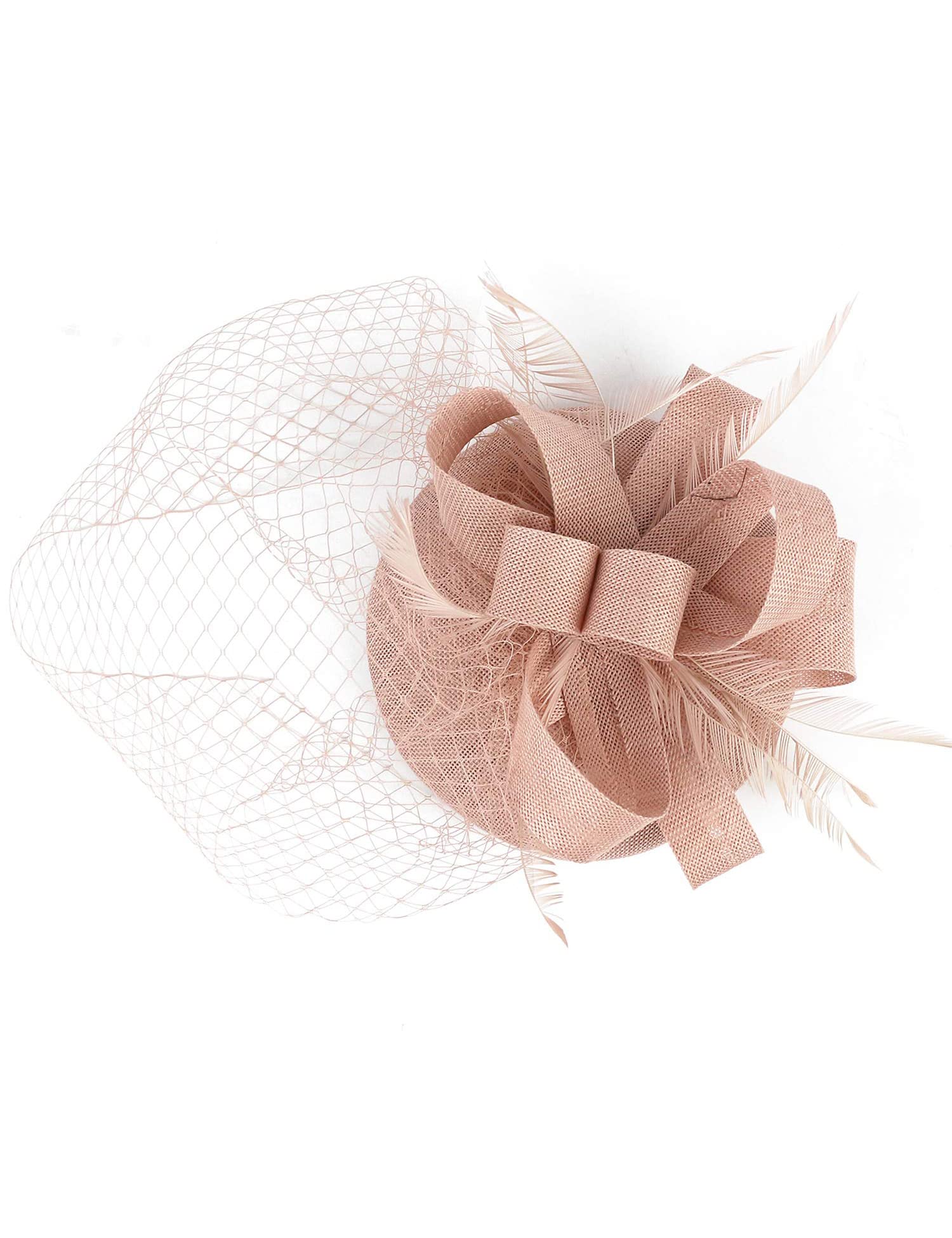 Gionforsy Pillbox Fascinator Veil Feather Derby Hat Lace Gloves Pearl Necklace (Style 8-Pink)