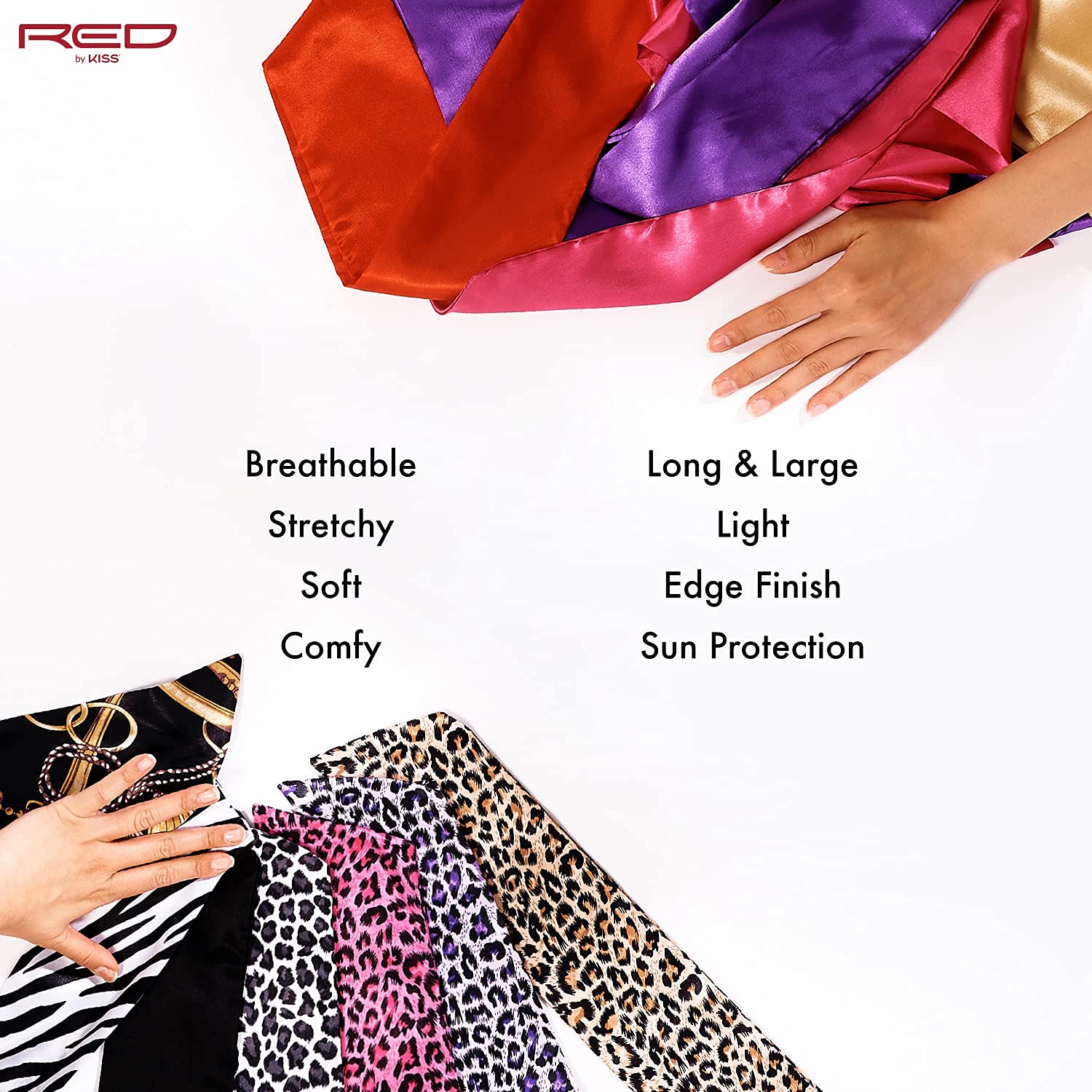 Red by Kiss Edge Laying Scarf Wrap for Hair Edge Silky Satin Scarf 4 PACK