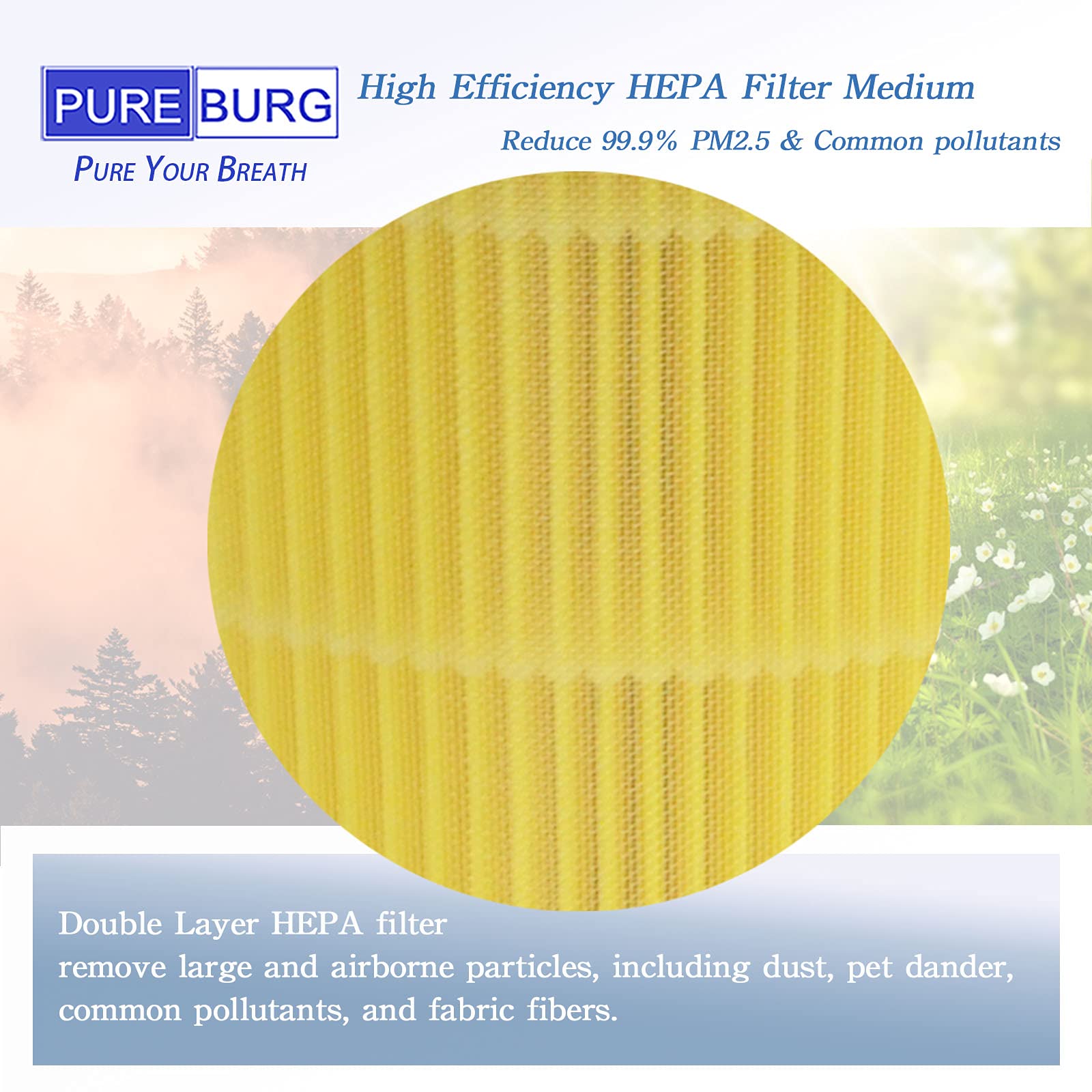 PUREBURG RP-AP088 Replacement Filters Compatible with RENPHO RP-AP088-F1 Fits RP-AP088W RP-AP088B Air Purifiers,2-Pack H13 HEPA Activated Carbon 2-in-1