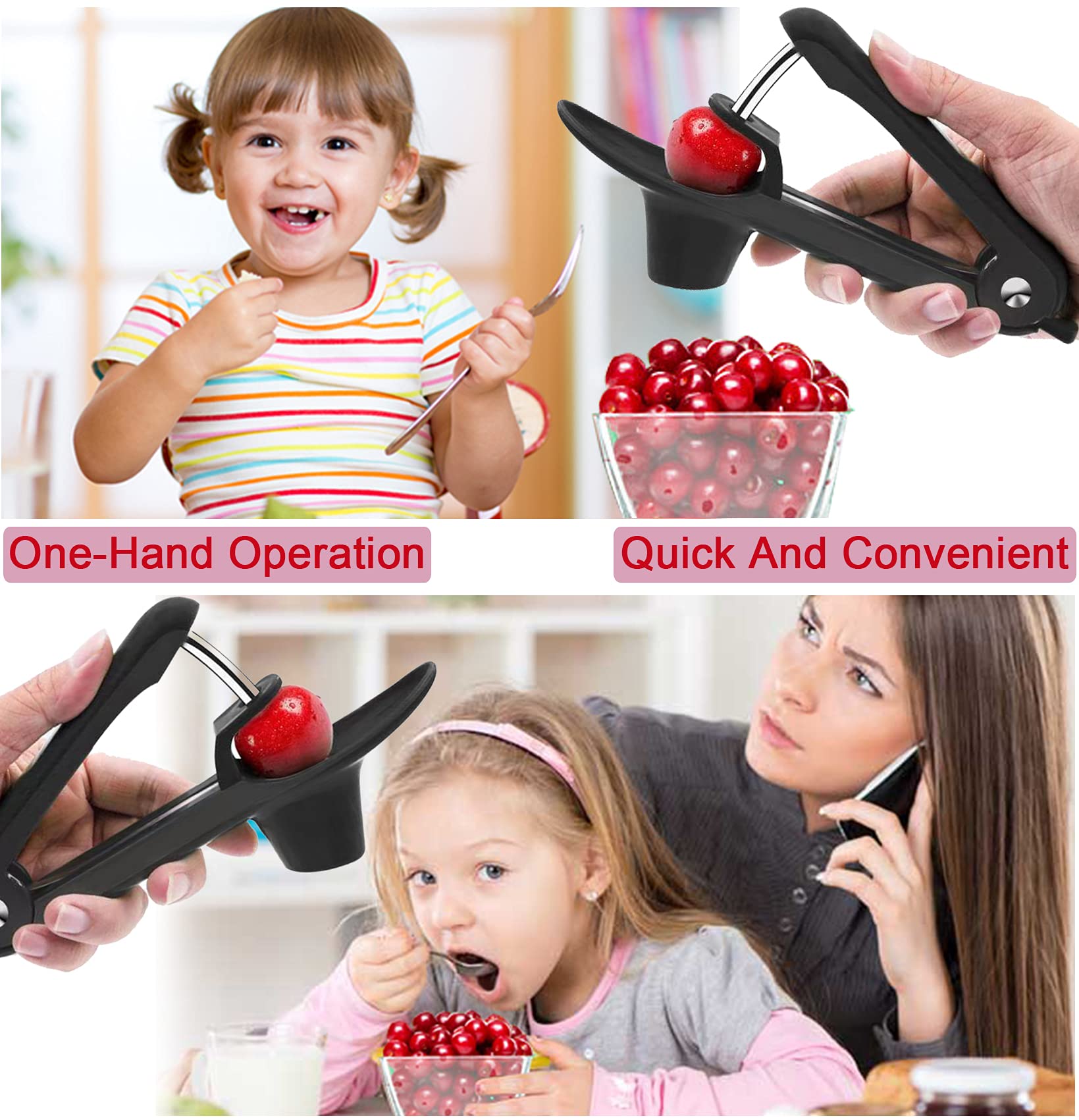 Cherry Pitter Tool, Olive Pitter Tool, Cherry Pitter Remover, Cherry Core Remover Tool with Space-Saving Lock Design, Pit Remover for Cherries (Black)