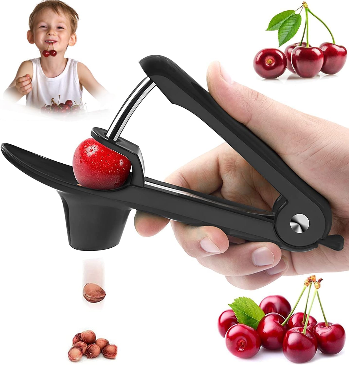 Cherry Pitter Tool, Olive Pitter Tool, Cherry Pitter Remover, Cherry Core Remover Tool with Space-Saving Lock Design, Pit Remover for Cherries (Black)