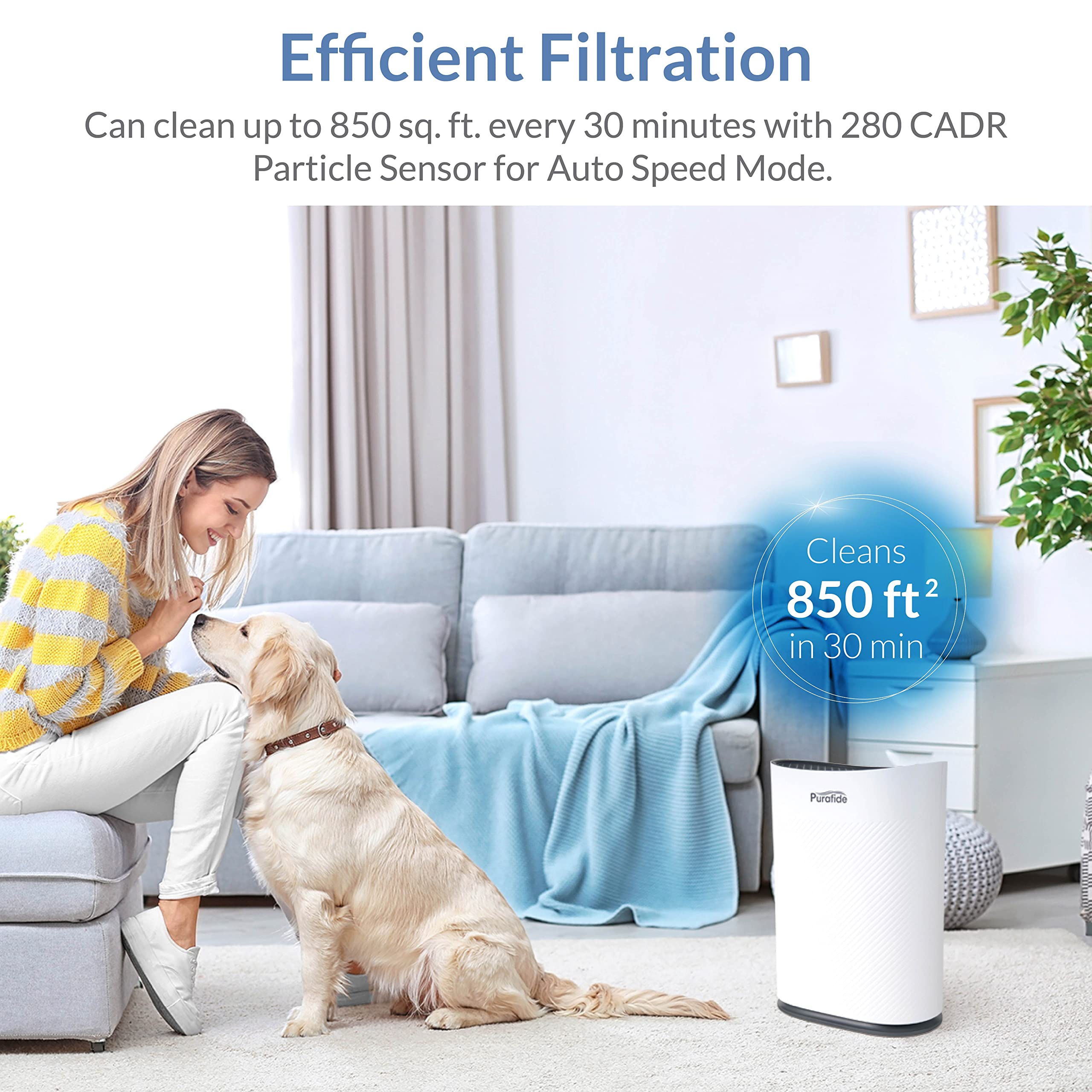 Purafide XP280 Veteran Owned 2-Yr H13 HEPA 3-stage filtration air purifier with Elegant Old Fashion Control Buttons for 1700 Sq Ft Coverage. Home, Bedroom, Pets, Dust (1, White)