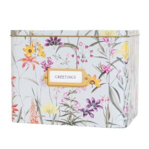 vinca blue greeting card organizer and storage box with dividers, cards, and envelopes | greeting card keeper, notecard box, birthday card organizer (floral)