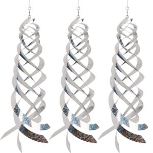 hausse bird repellent spiral reflectors silver mylar spinner, hanging reflective bird deterrent device, garden decorative scare birds away, like woodpeckers, pigeons and geese, 3 pack