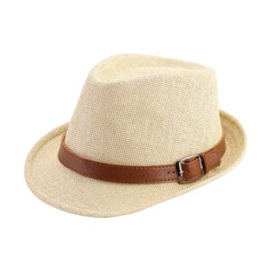 faleto straw fedora hat classic panama trilby hats short brim sun hat for men women beige