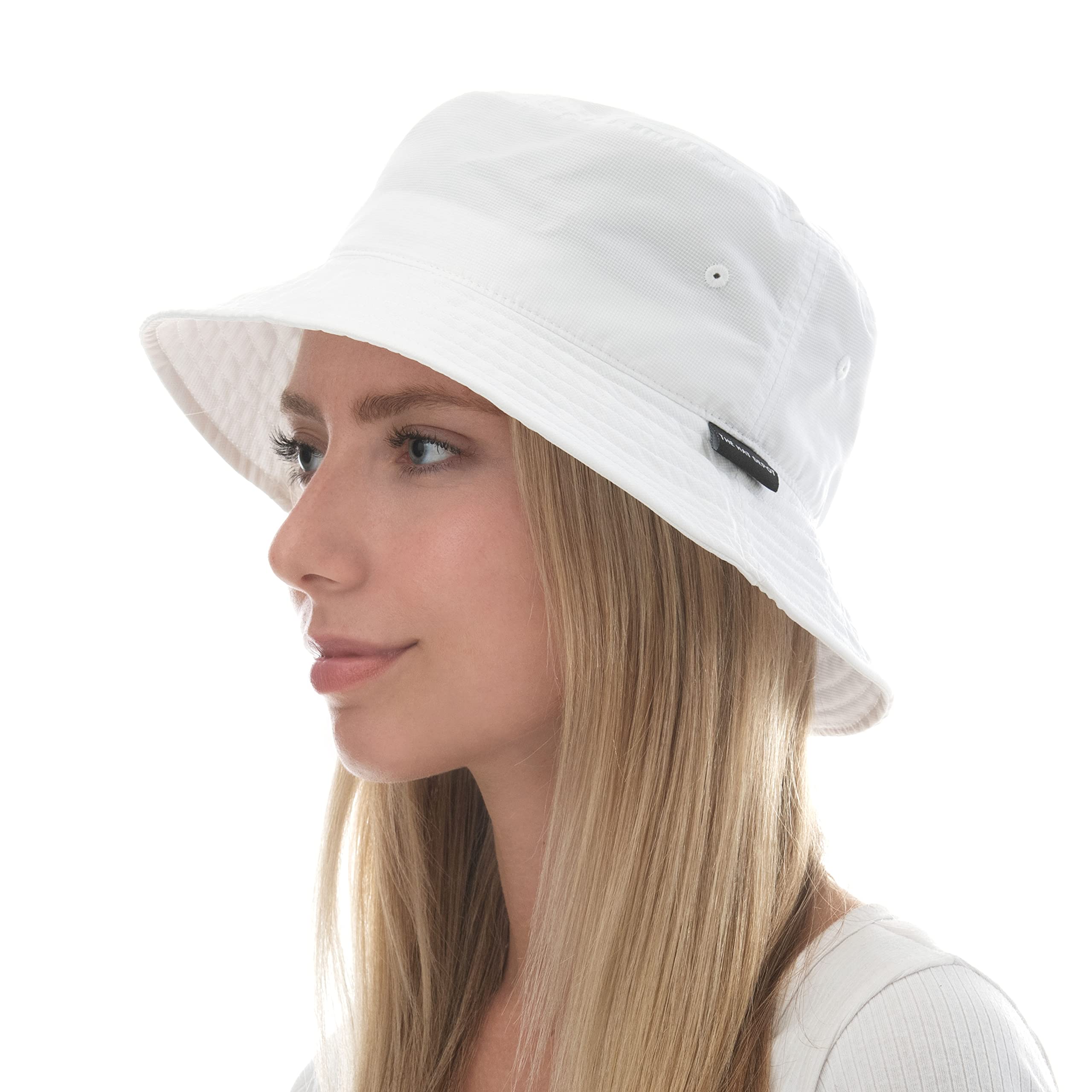 The Hat Depot Denim Cotton & Lightweight, Quick Dry Packable Bucket Sun Hat (L/XL, 2. Light - White)